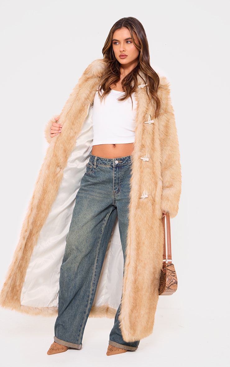 Natural Ombre Tip Hooded Faux Fur Maxi Coat | Outerwear ...