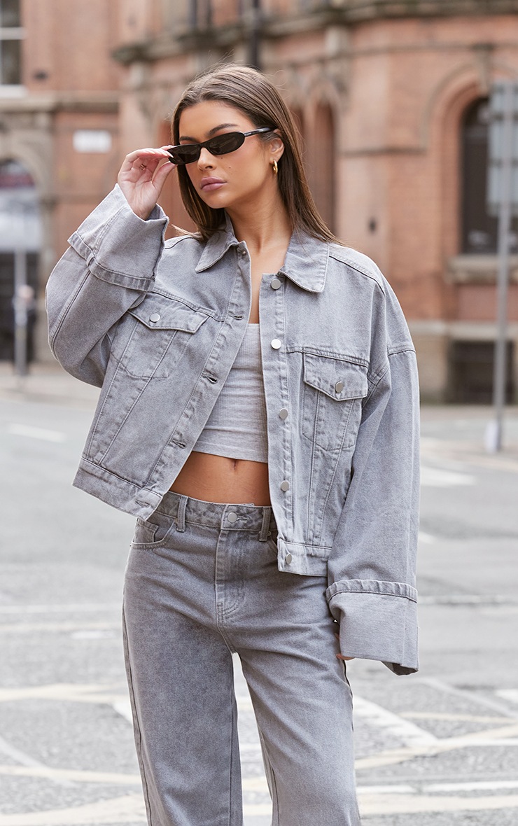 Light Grey Wash Turn Up Cuff Denim Jacket | Denim | PrettyLittleThing USA