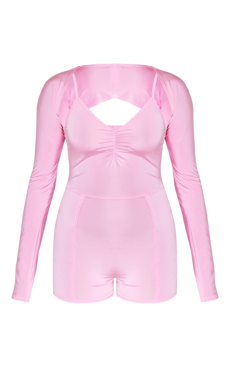 Baby Pink Open Back Romper With Bolero | Dresses | PrettyLittleThing USA