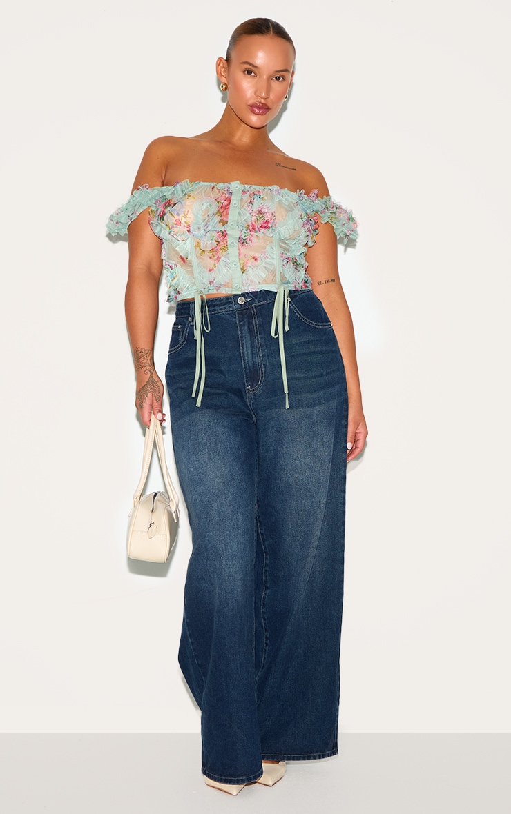 Plus Aqua Tie Detail Boned Mesh Corset Top | Plus Size ...