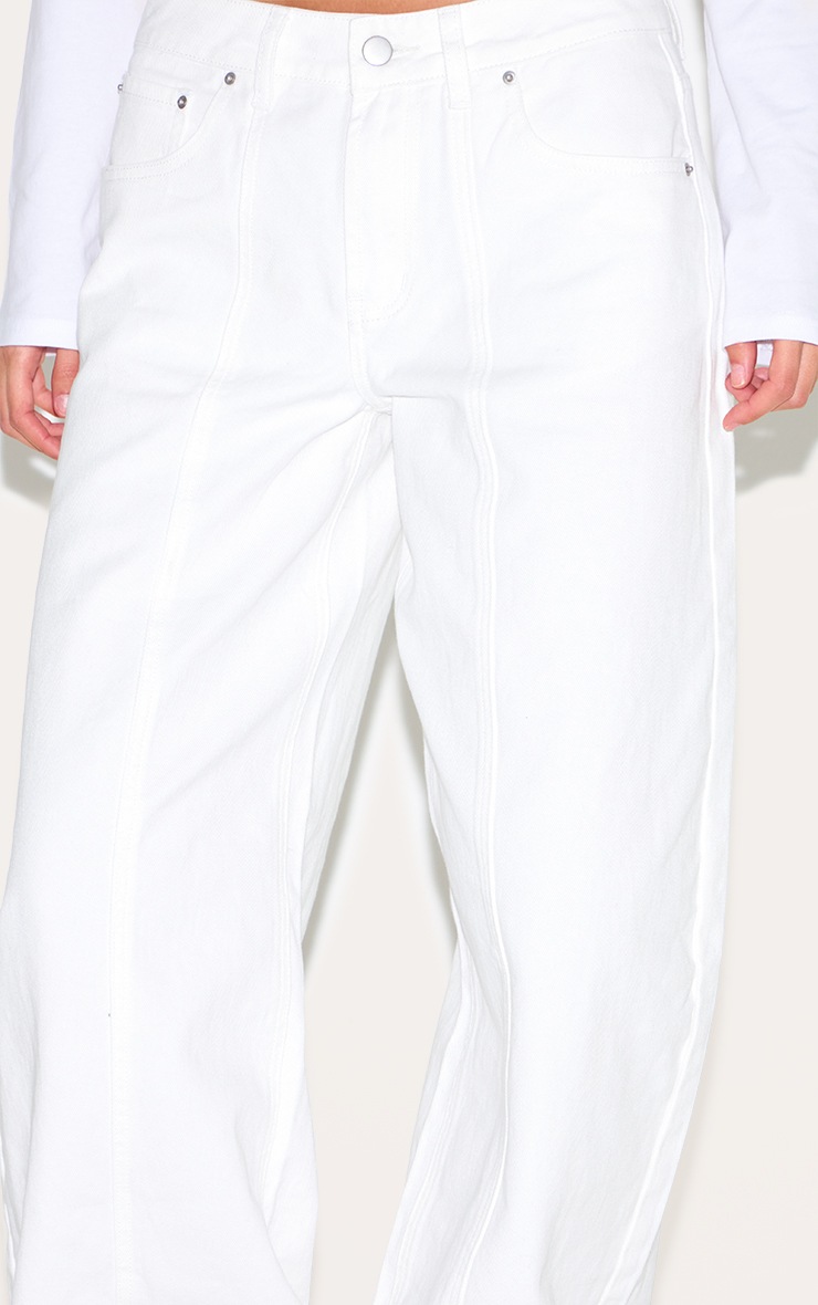 White Low Rise Seam Detail Barrel Jean | Denim | PrettyLittleThing USA