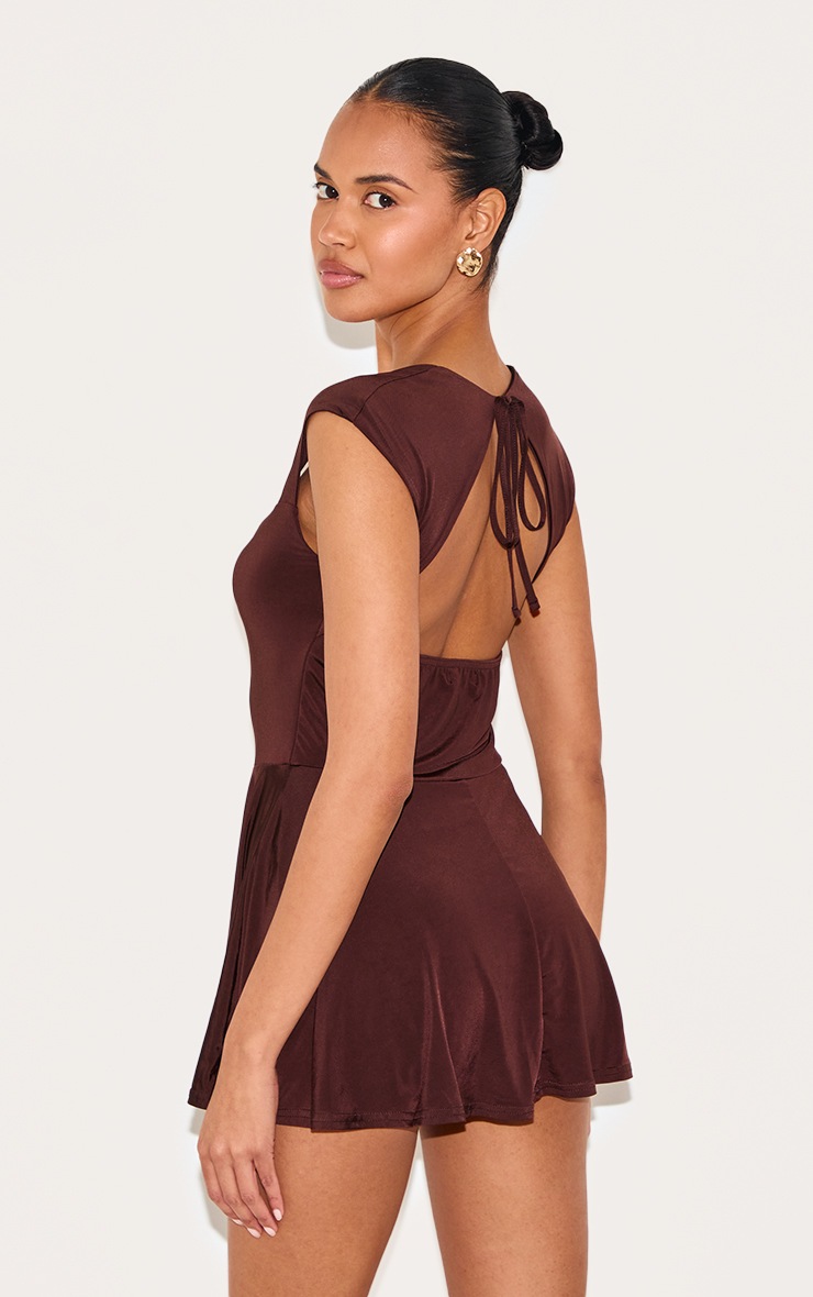 Chocolate Brown Double Layer Square Skort Playsuit | Jumpsuits & Playsuits | PrettyLittleThing