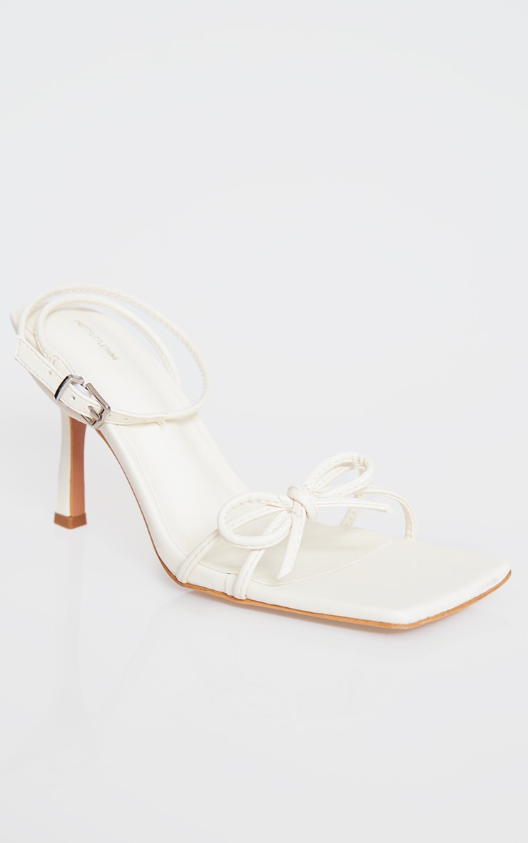 Cream Square Toe Bow Barely There Heeled Sandals | Footwear | PLT