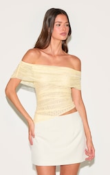 Lemon Mesh Foldover Ruched Bandeau Top | Tops | PLT USA