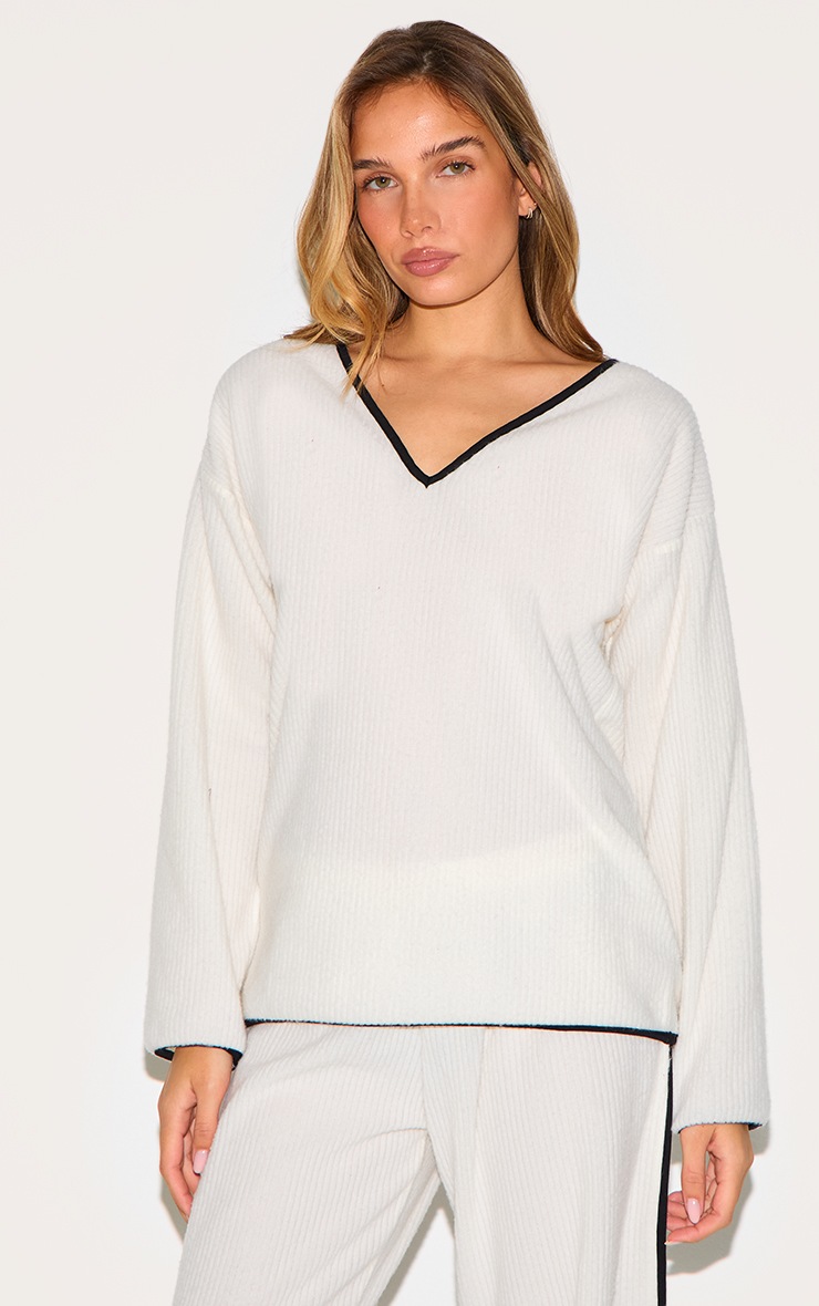 Cream Soft Rib Slouchy Long Top | Co-ords | PLT