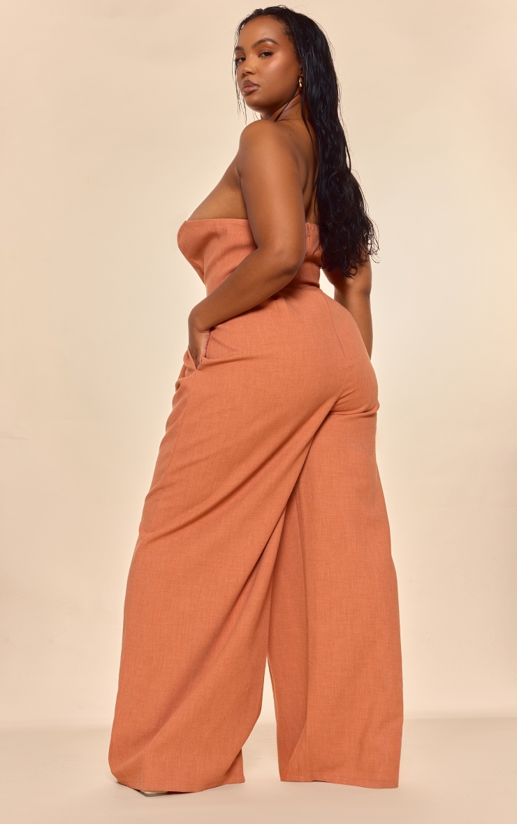 PLT Label Plus Rust Plunge Wide Leg Jumpsuit | Plus Size | PLT USA