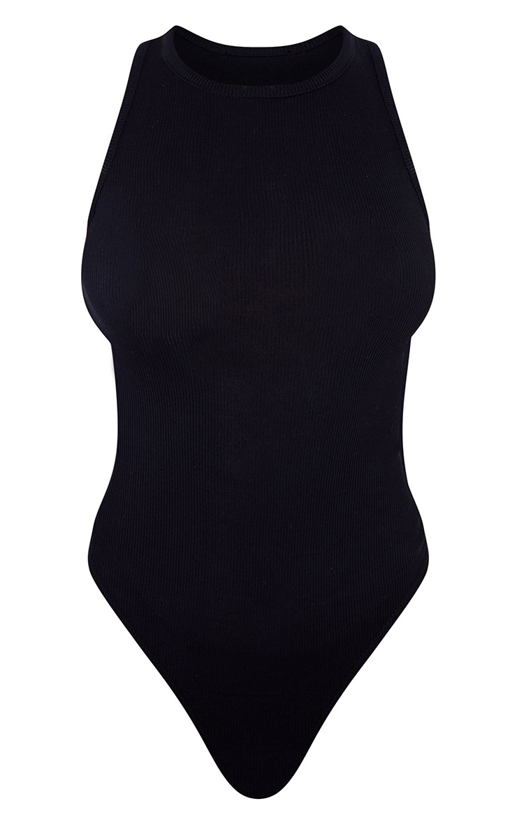 Black Soft Rib Racer Neck Sleeveless Bodysuit | Tops ...