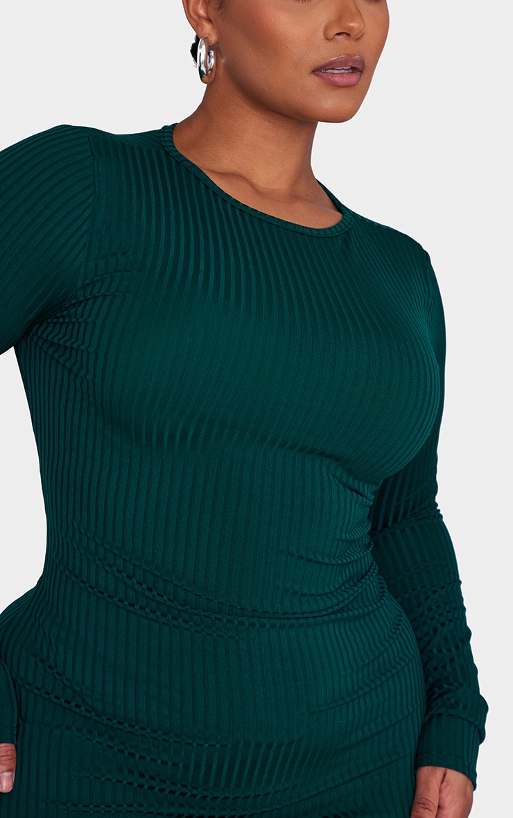 Plus Emerald Green Rib Frill Hem Bodycon Dress | Plus Size | PLT