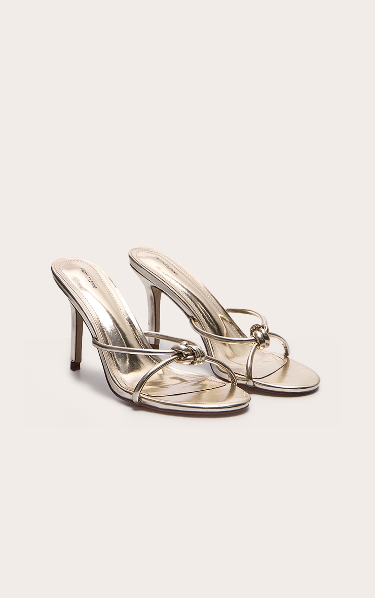 Gold Metallic PU Knotted Mid Heeled Mule Sandals | Footwear | PLT