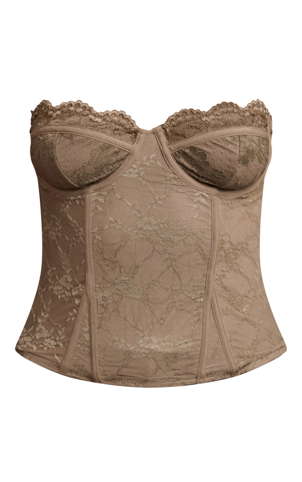 Olive Lace Hook And Eye Bonded Bandeau Corset | Tops | PLT