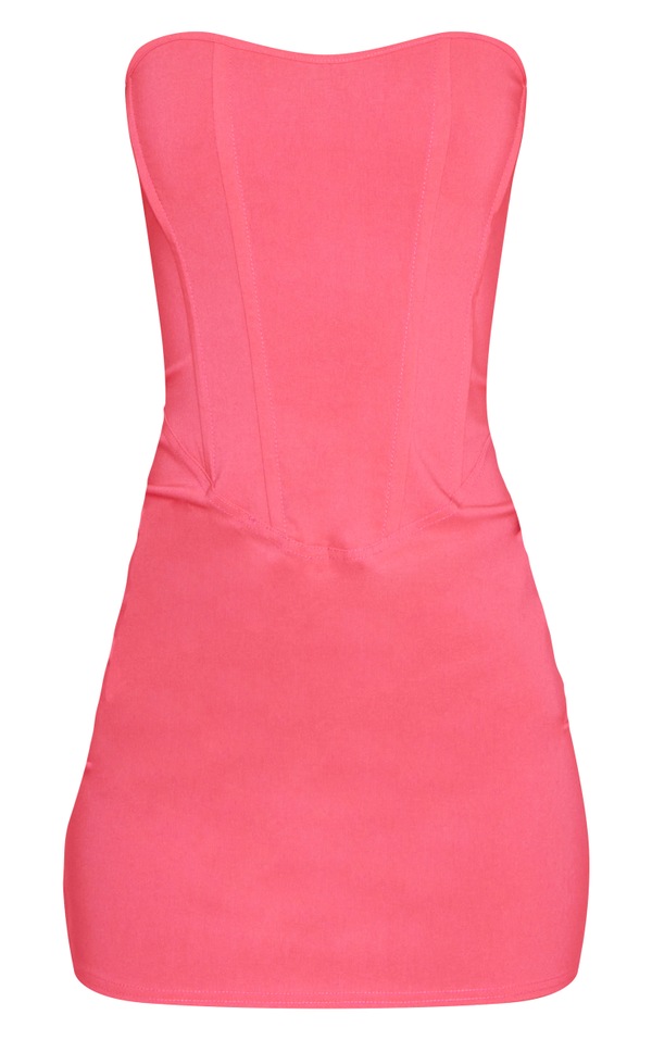 Hot Pink Stretch Bandeau Corset Bodycon Dress Dresses Prettylittlething