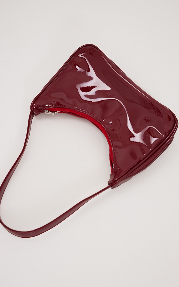 Burgundy Patent PU Basic Shoulder Bag | Accessories | PrettyLittleThing