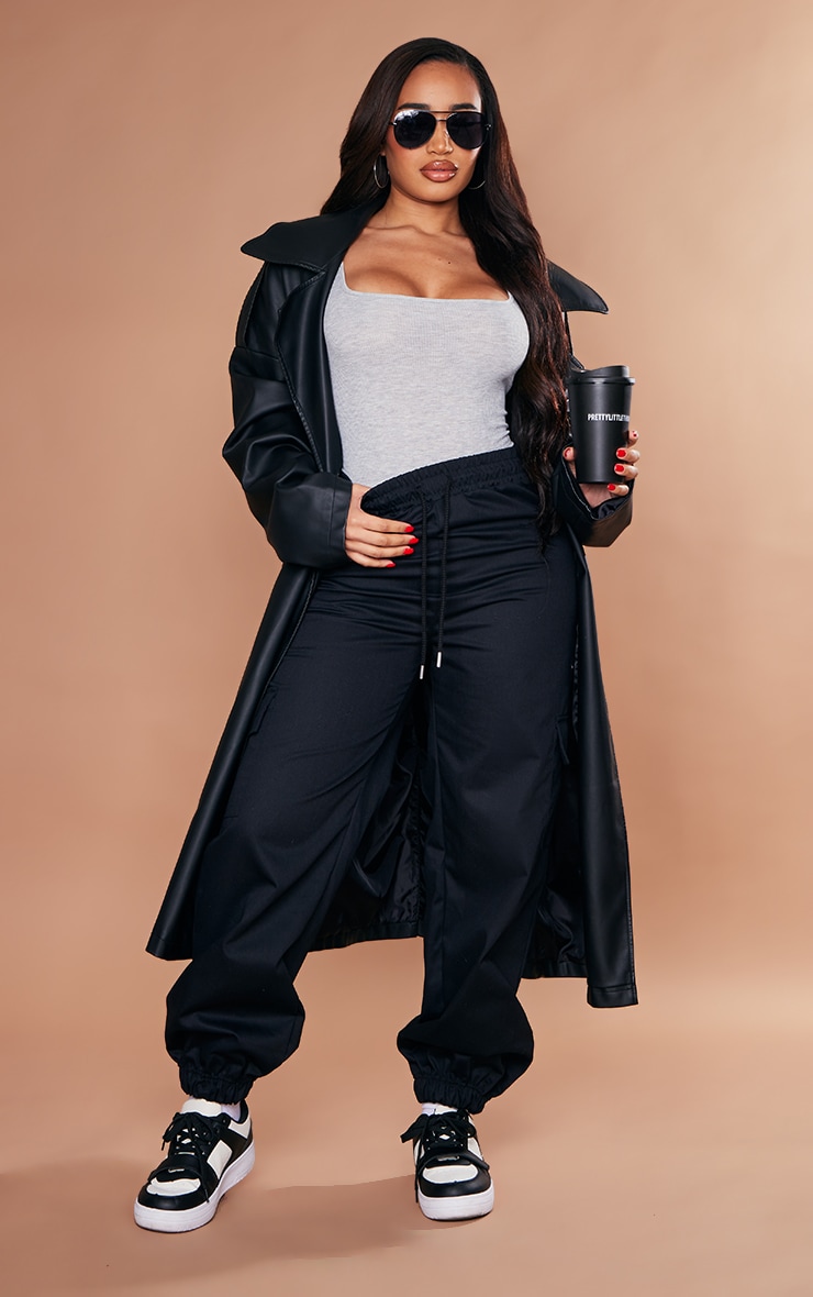 Shape Light Grey Rib Long Sleeve Bodysuit | PrettyLittleThing