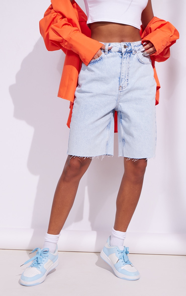 Acid Blue Wash Longline Denim Shorts | PrettyLittleThing USA