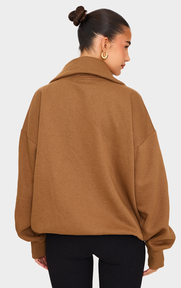 Coffee Double Zip Collared Sweatshirt | Sweat | PrettyLittleThing USA