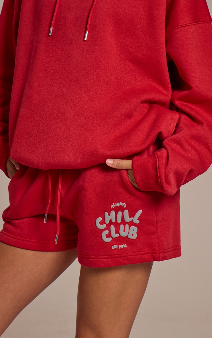 Ruby Red Chill Club Puff Drawstring Sweat Shorts | Athleisure | PLT