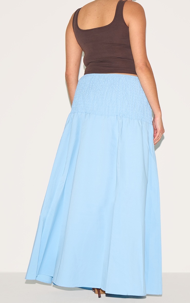 Plus Baby Blue Shirred Waist Poplin Maxi Skirt | Plus Size | PLT USA