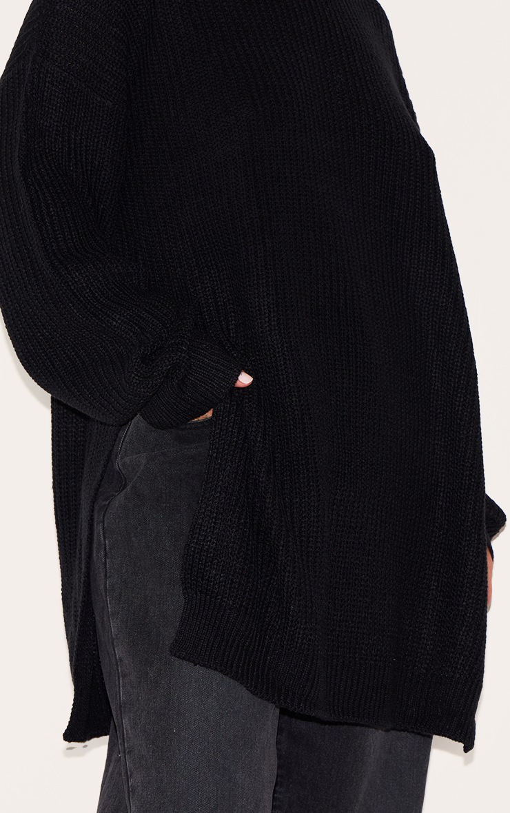 Plus Black Round Neck Side Split Sweater | Plus Size ...