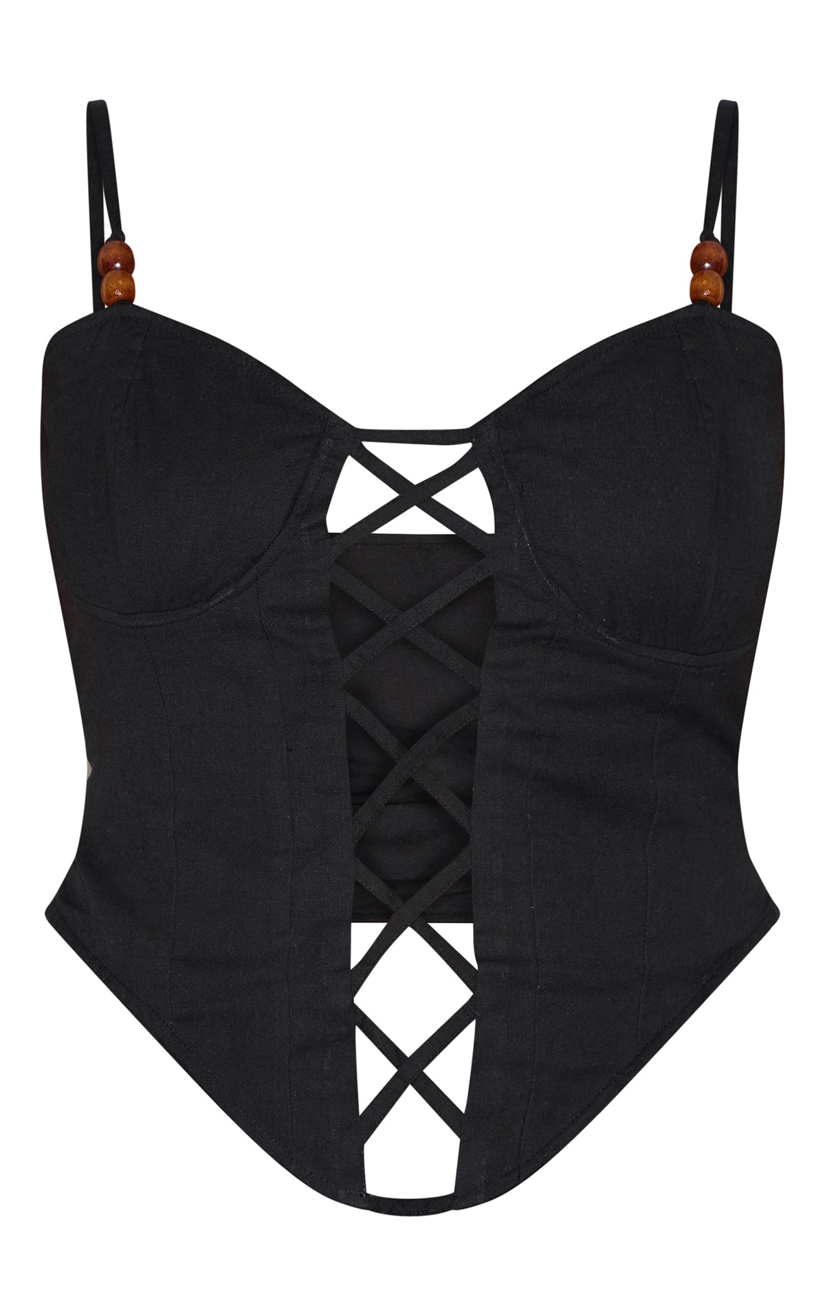 Plus Black Bead Detail Lace Up Corset Top | Plus Size ...
