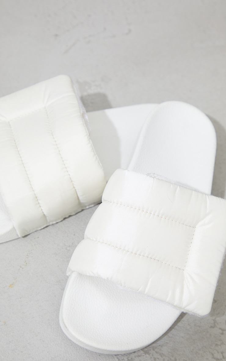 Cream Nylon Padded Velcro Sliders | Footwear | PrettyLittleThing IE