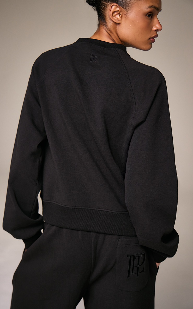 Black Embroidered Interlock Sweatshirt | Athleisure | PLT