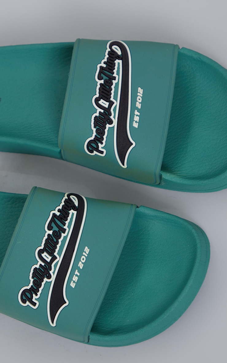 Prettylittlething Teal Sports Logo Sliders | PrettyLittleThing USA