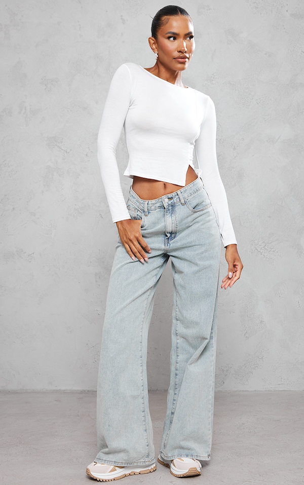 Cream Jersey Contrast Stitch Top | Tops | PrettyLittleThing AUS