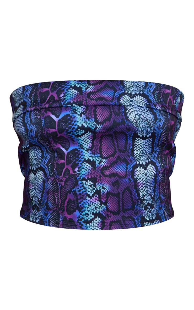 Purple Snake Print Stretch Woven Fold Over Bandeau | PrettyLittleThing