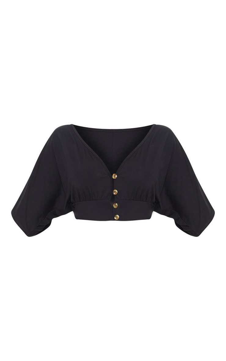 Plus Black Button Detail Crop Top | Plus Size | PrettyLittleThing USA