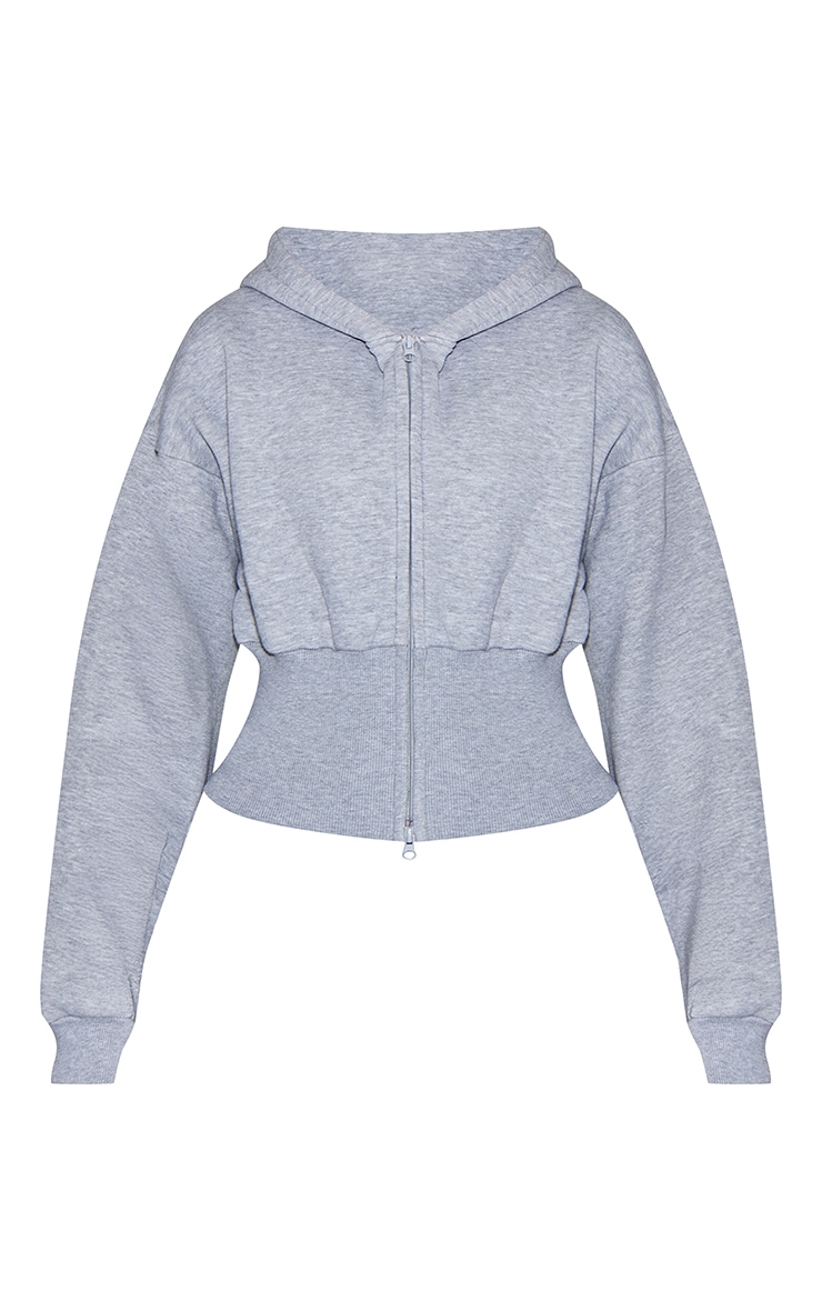 Grey Marl Cinched Cropped Zip Up Hoodie | Athleisure | PLT USA