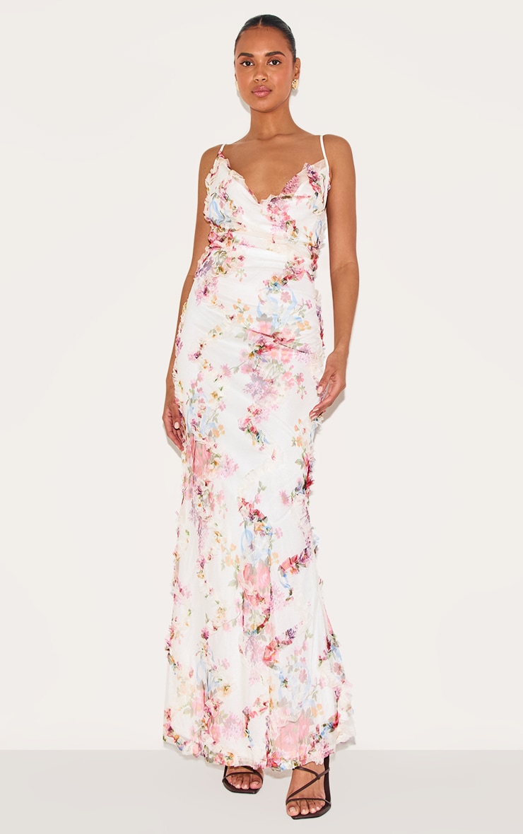 Robe Longue Texturée Multicolore À Petites Fleurs Et Col Bénitier ...