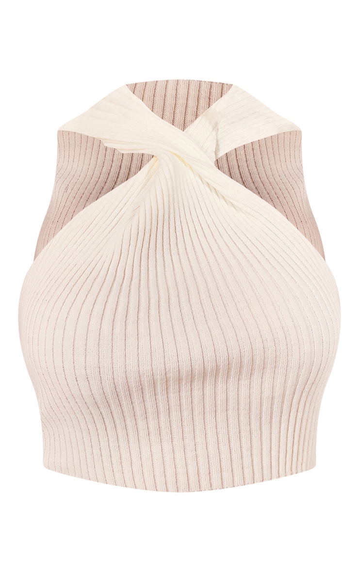 Plus Cream Knit Cross Front Crop Top | PrettyLittleThing