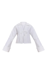 White Tie Front Linen Look Collar Blazer | Tops | PLT USA