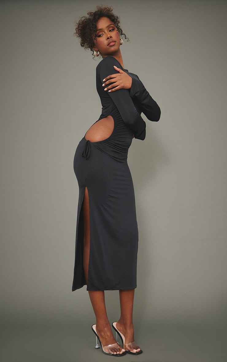 Black Slinky Side Cut Out Midaxi Dress | PrettyLittleThing