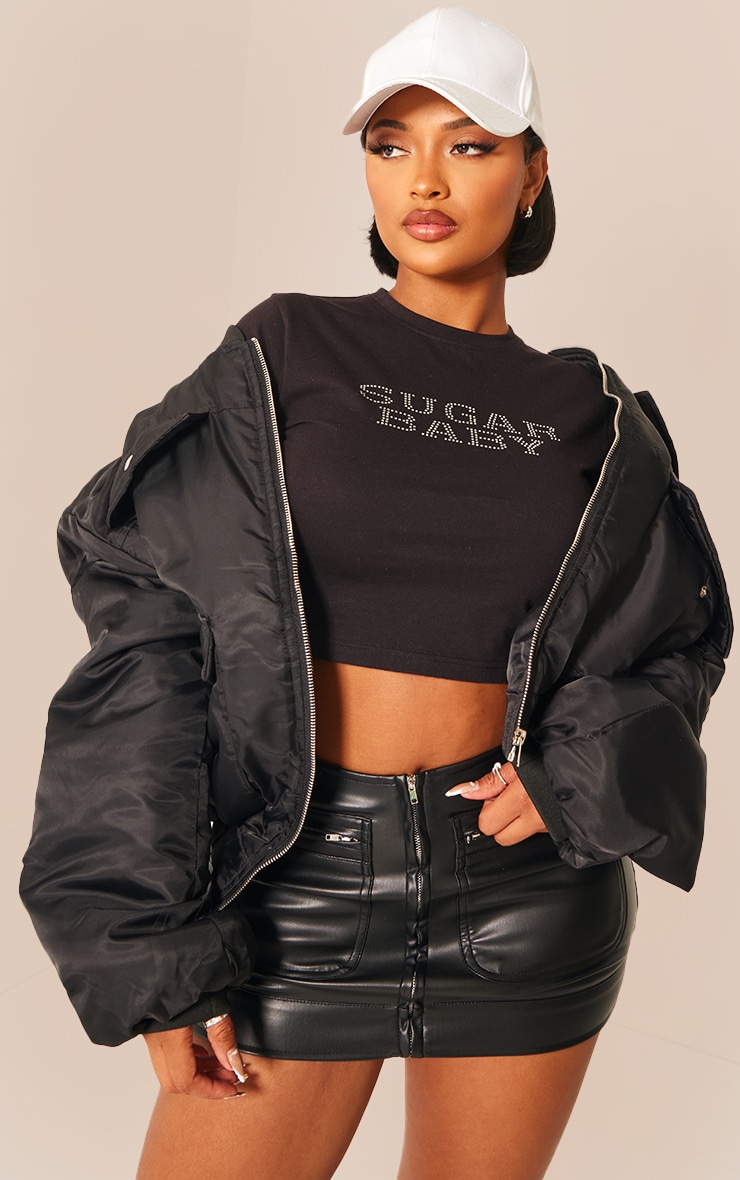 Shape Black Diamante Sugar Baby Cropped T Shirt | PrettyLittleThing AUS
