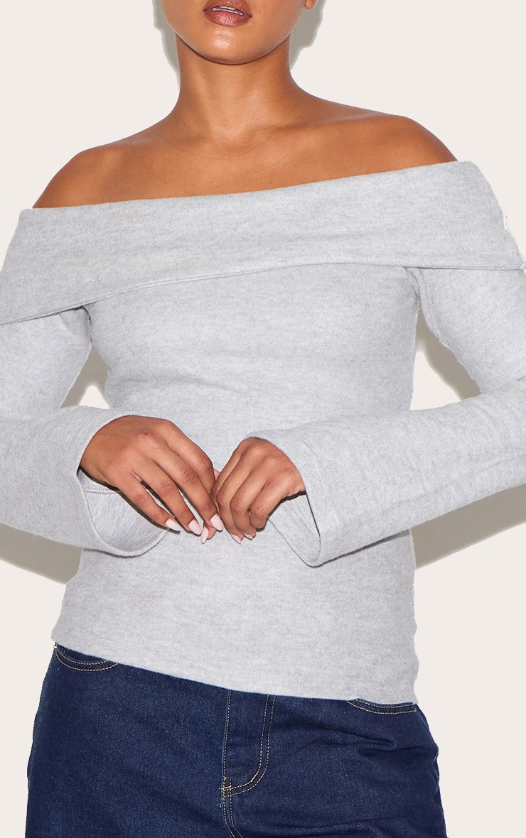Grey Soft Touch Foldover Bardot Top | Tops | PLT
