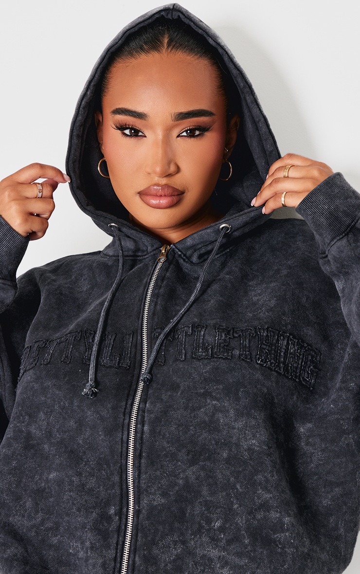 Shape Black Embroidery Washed Zip Through Hoodie | Shape | PrettyLittleThing AUS