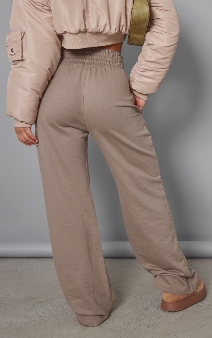 Taupe Shirred Waistband Wide Leg Sweatpants | PrettyLittleThing USA