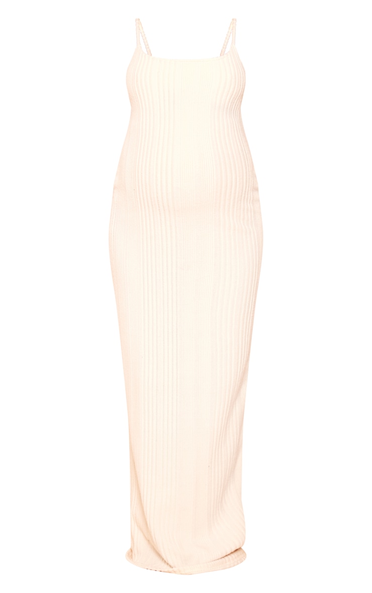 Maternity Cream Brushed Rib Strappy Midaxi Dress | Maternity | PrettyLittleThing AUS