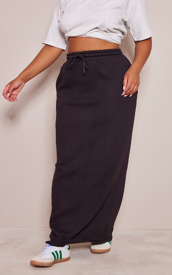 Plus Black Sweat Drawstring Midi Skirt | PrettyLittleThing AUS