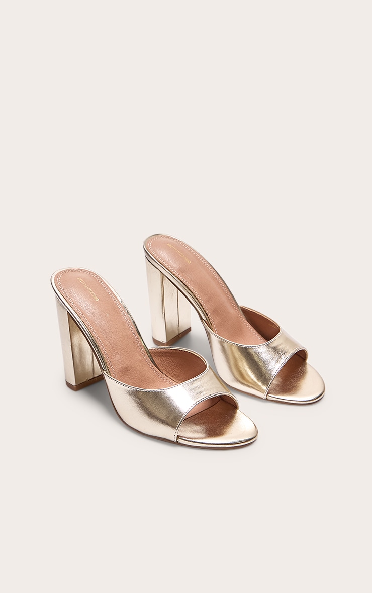 Gold Metallic Basic Block Heeled Mule Sandals | Footwear ...