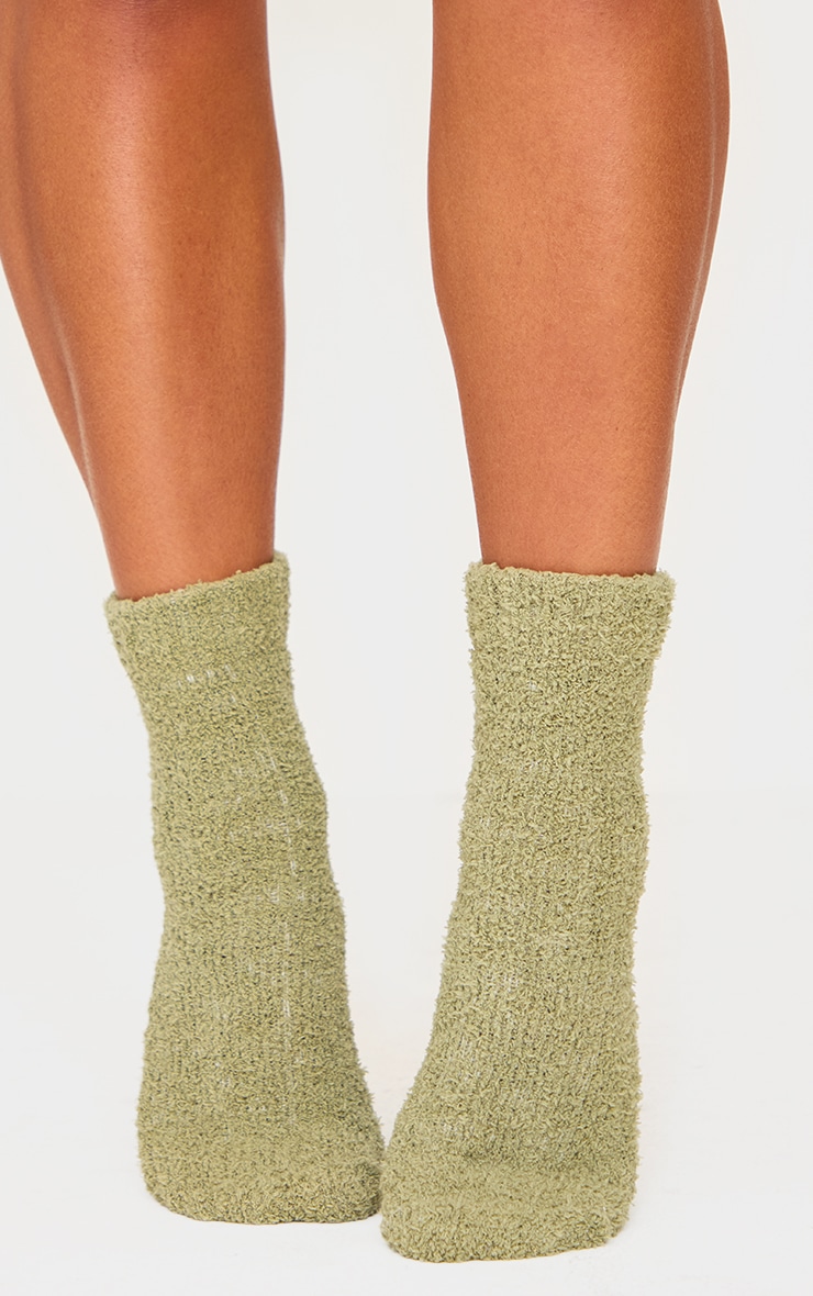 Sage Green Cosy Fuzzy Ankle Socks | Accessories | PrettyLittleThing CA
