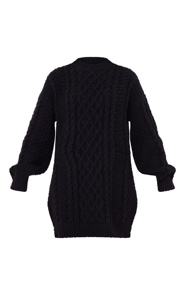 Black Chunky Cable Knit Jumper Dress Prettylittlething
