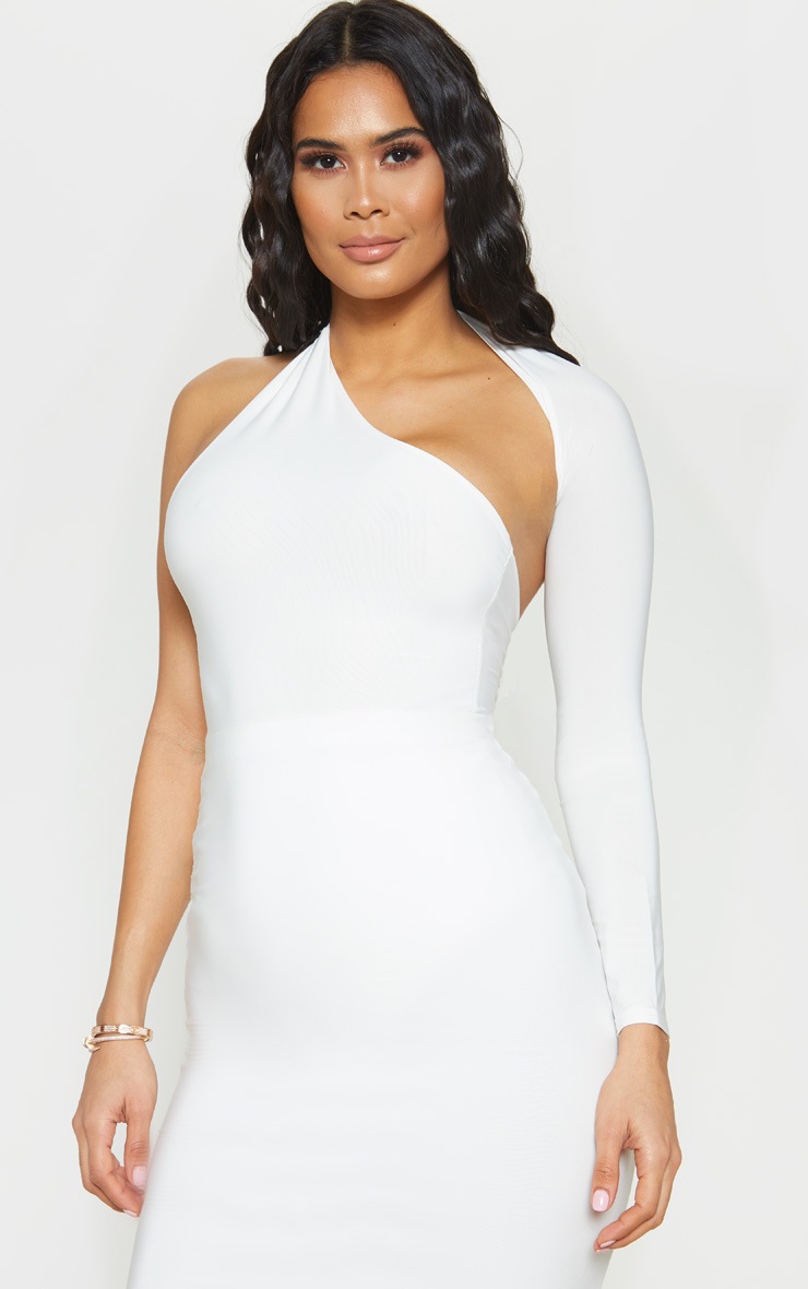 White One Shoulder Asymmetric Bodysuit | Tops | PrettyLittleThing