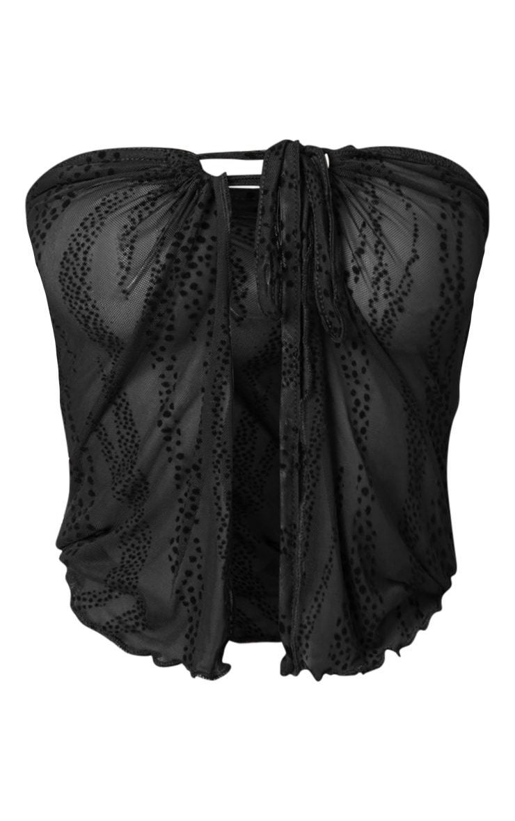 Black Flock Mesh Split Front Top | Tops | PrettyLittleThing KSA