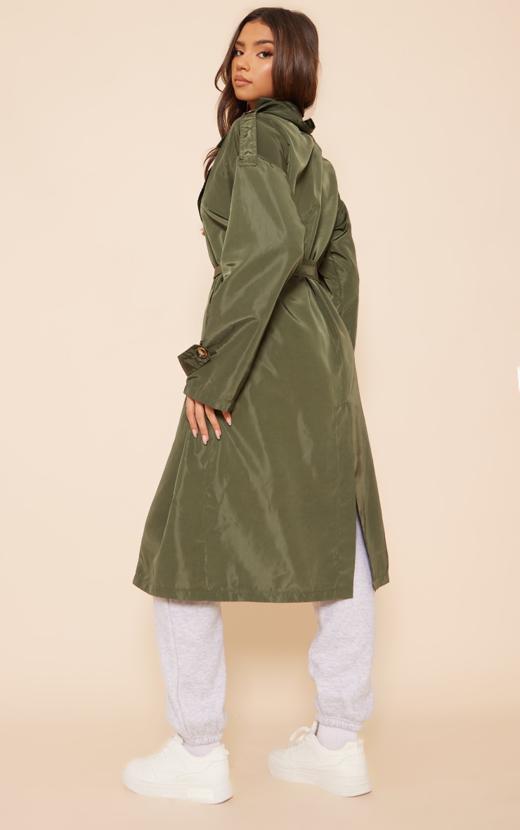 Khaki Shell Double Breasted Trench Coat | PrettyLittleThing