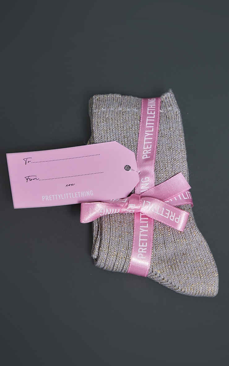 PRETTYLITTLETHING Grey Glitter Gift Wrapped Socks | Accessories | PLT