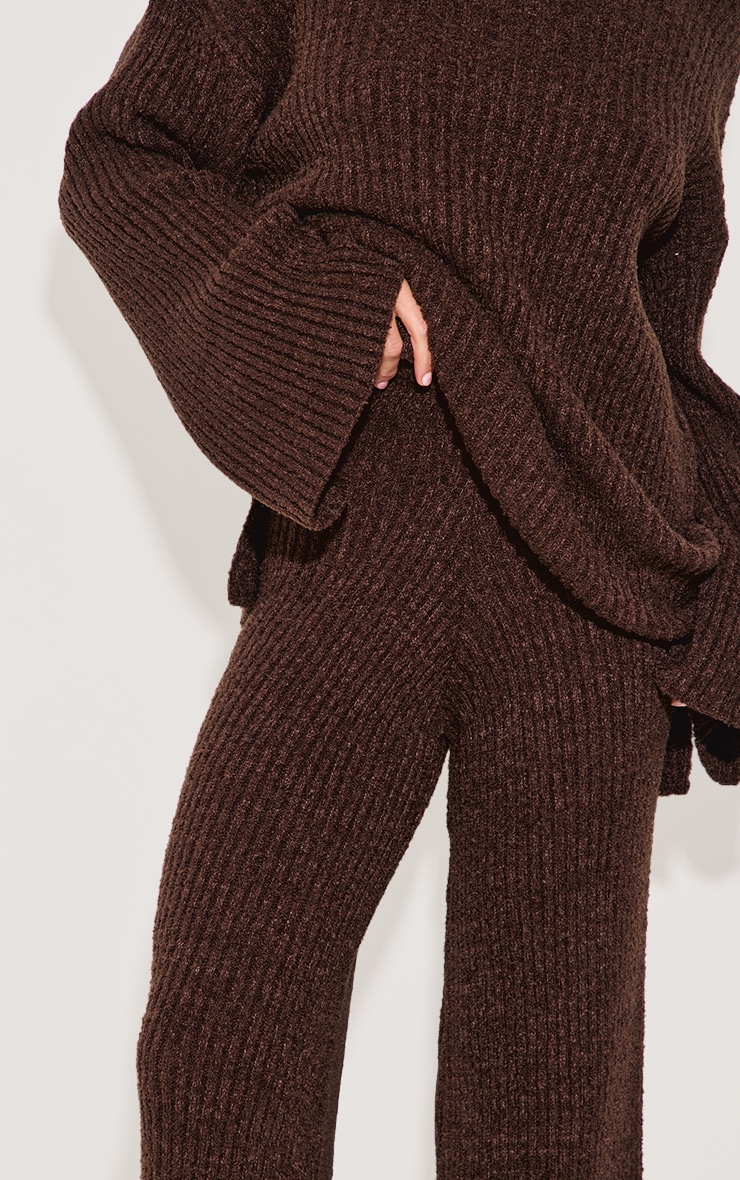 Chocolate Rib Boucle Knit Wide Leg Trouser | Knitwear | PLT