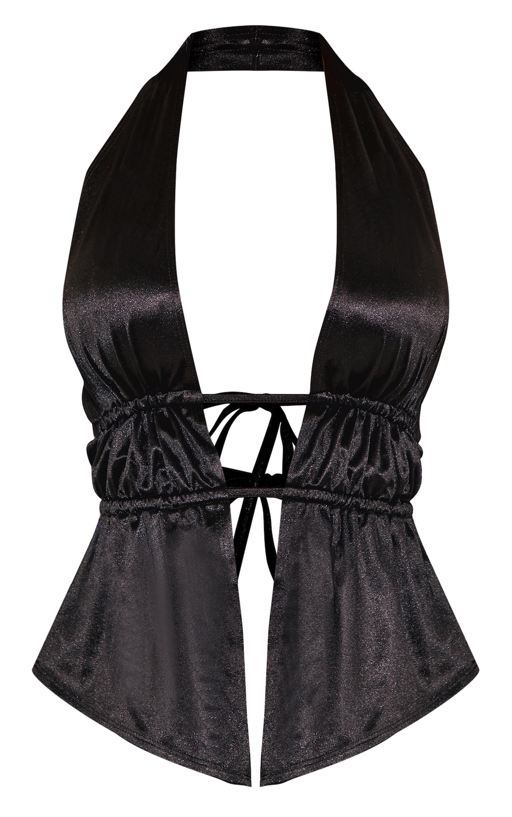 Shape Black Satin Split Plunge Halter Neck Top | Shape | PLT