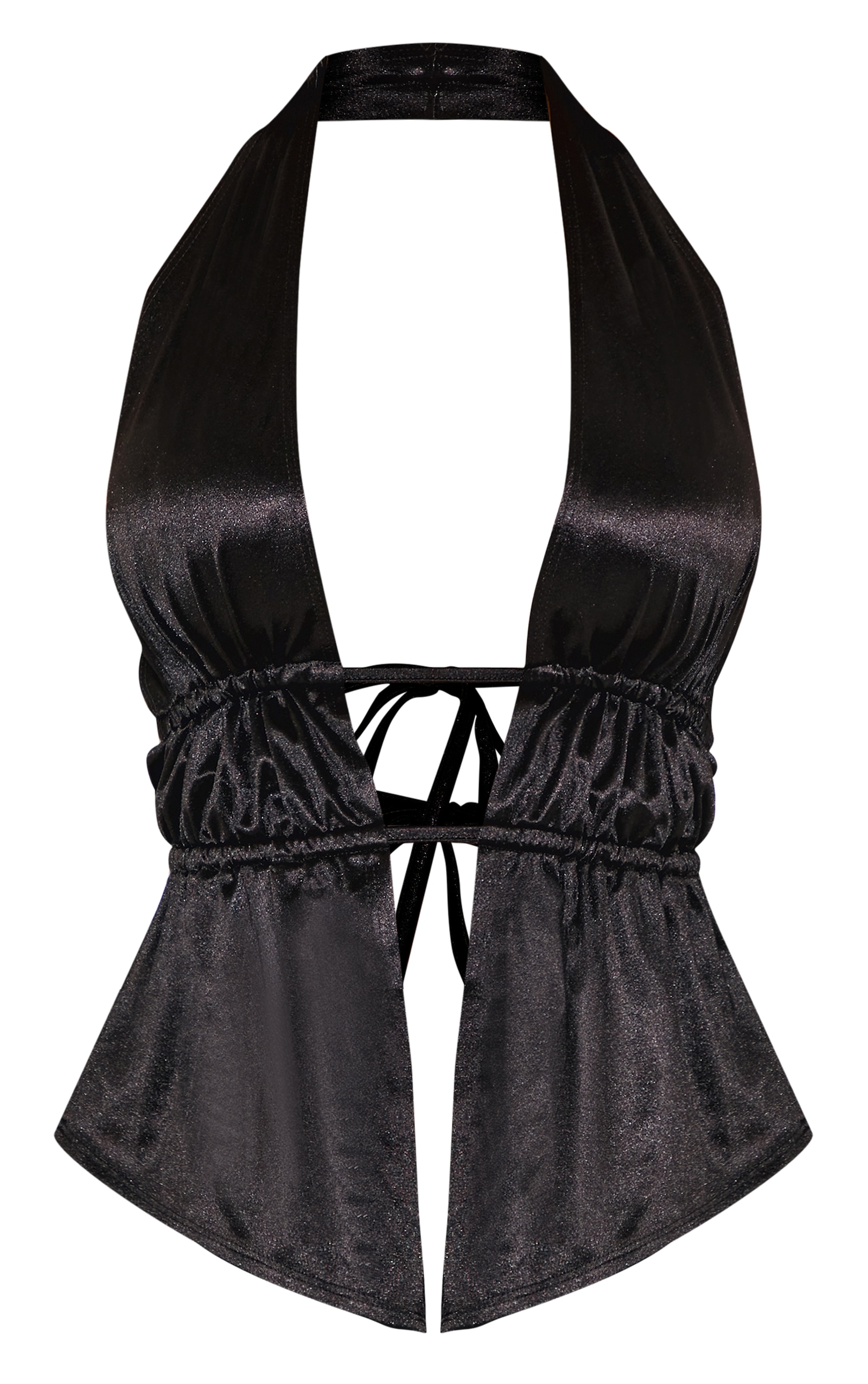Shape Black Satin Split Plunge Halter Neck Top Shape